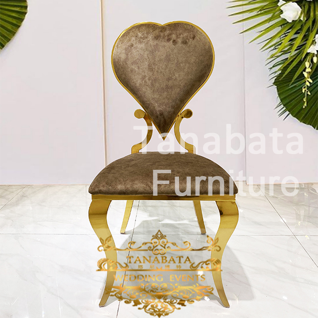 Heart Back Brown Velvet Gold Dining Chair Tanabata